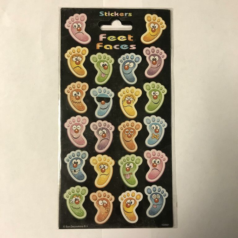 STICKERS: VROLIJKE VOETEN / FEET FACES, Afm. 20 x 10 Cm. (10st.)